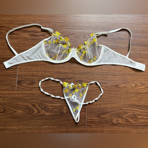 SHEIN | Intimates & Sleepwear | Shein Yellow Floral Embroidered ...